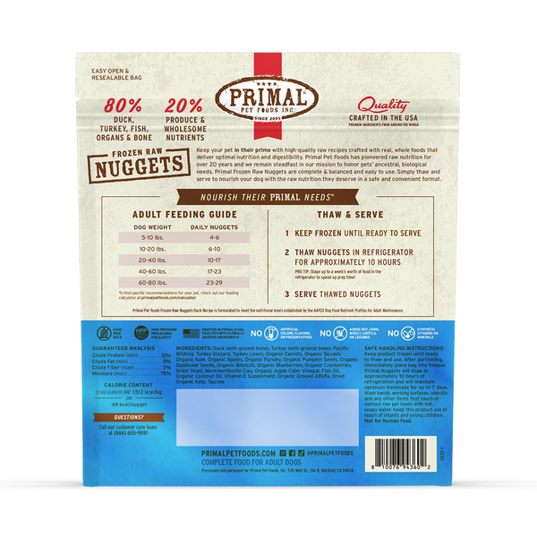 Frozen Raw Dog Food Nuggets – Duck Recipe – Primal Pet Foods