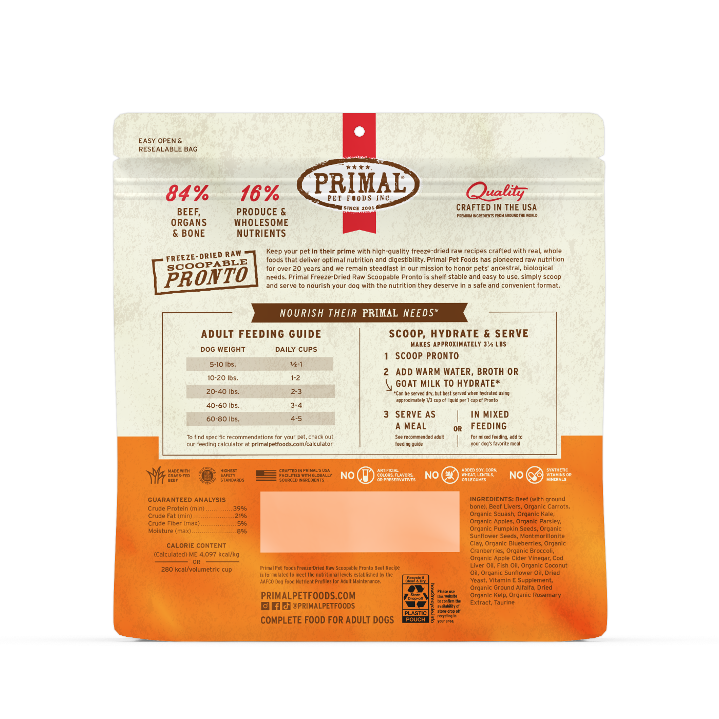 Freeze-Dried Raw Scoopable Pronto Dog Food – Beef Recipe – Primal Pet Foods