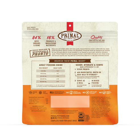 Freeze-Dried Raw Scoopable Pronto Dog Food – Beef Recipe – Primal Pet Foods